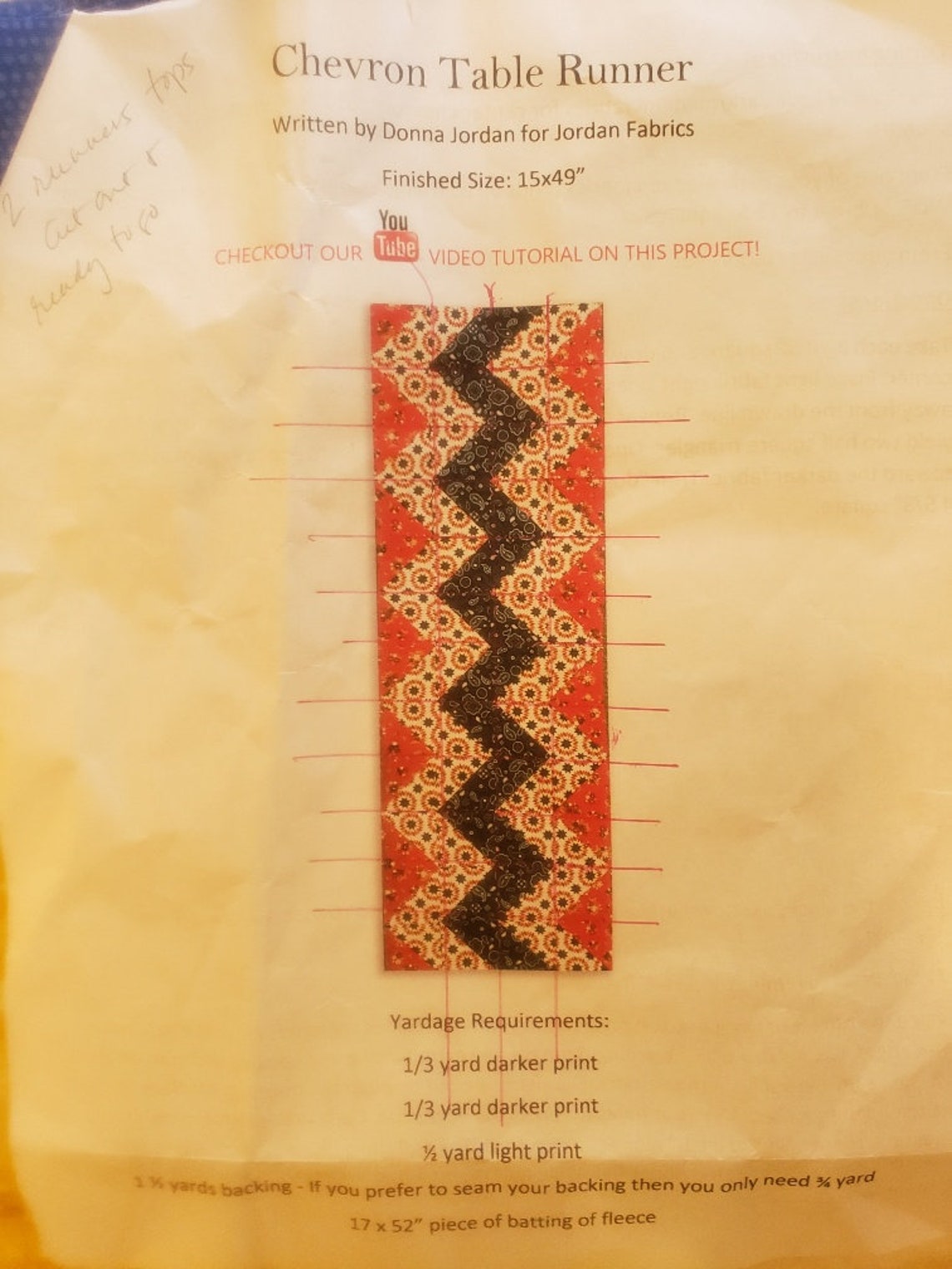 Chevron Table Runner Pattern and Fabrictable Runner Sew and - Etsy