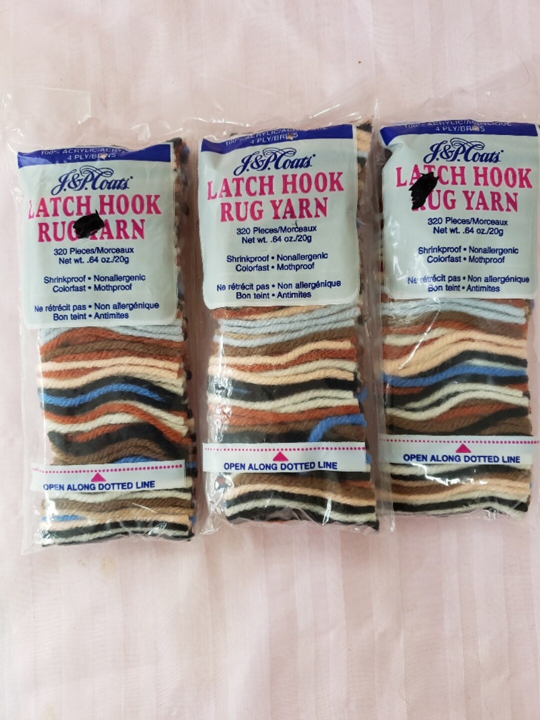 Latch Hook Rug Yarn Packages, J&P Coats, Variegated Colors, 2 1/2 ...