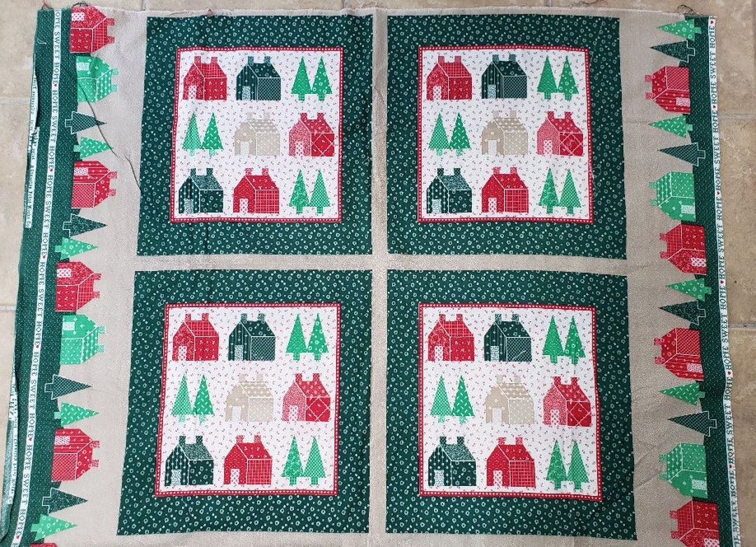 Christmas Fabric, Pillow Panels, Christmas Houses, Christmas Fabric - Etsy