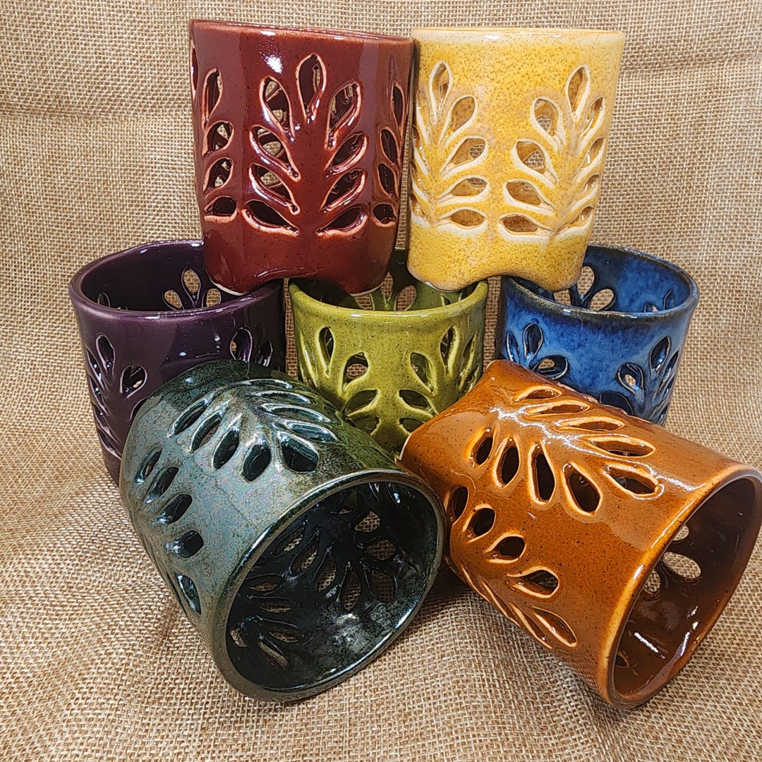 Handmade Pottery Luminary, Carved Floral Tea Light Holder - Etsy