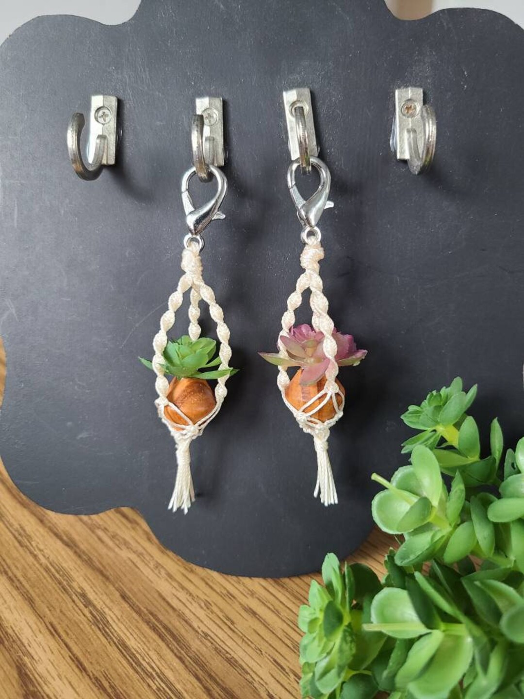 Succulent Macrame Hanging Plant Keychain - Etsy