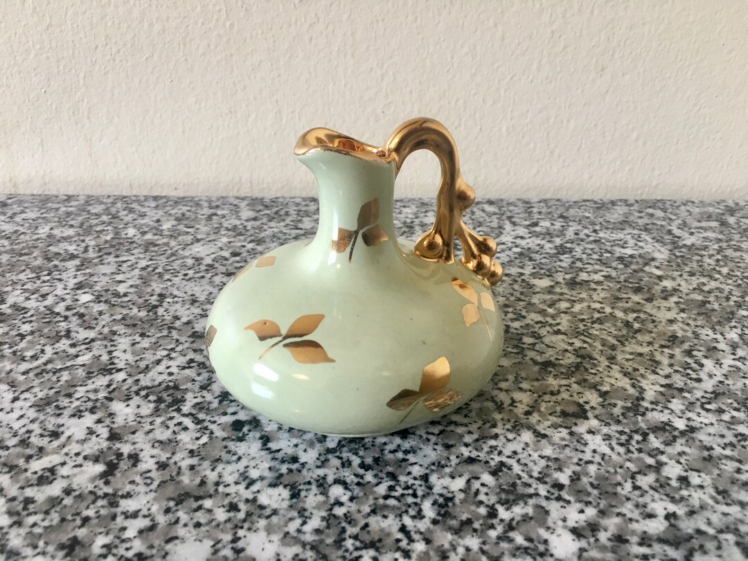 Spring Green and Gold Small Decorative Ceramic Pitcher - Etsy