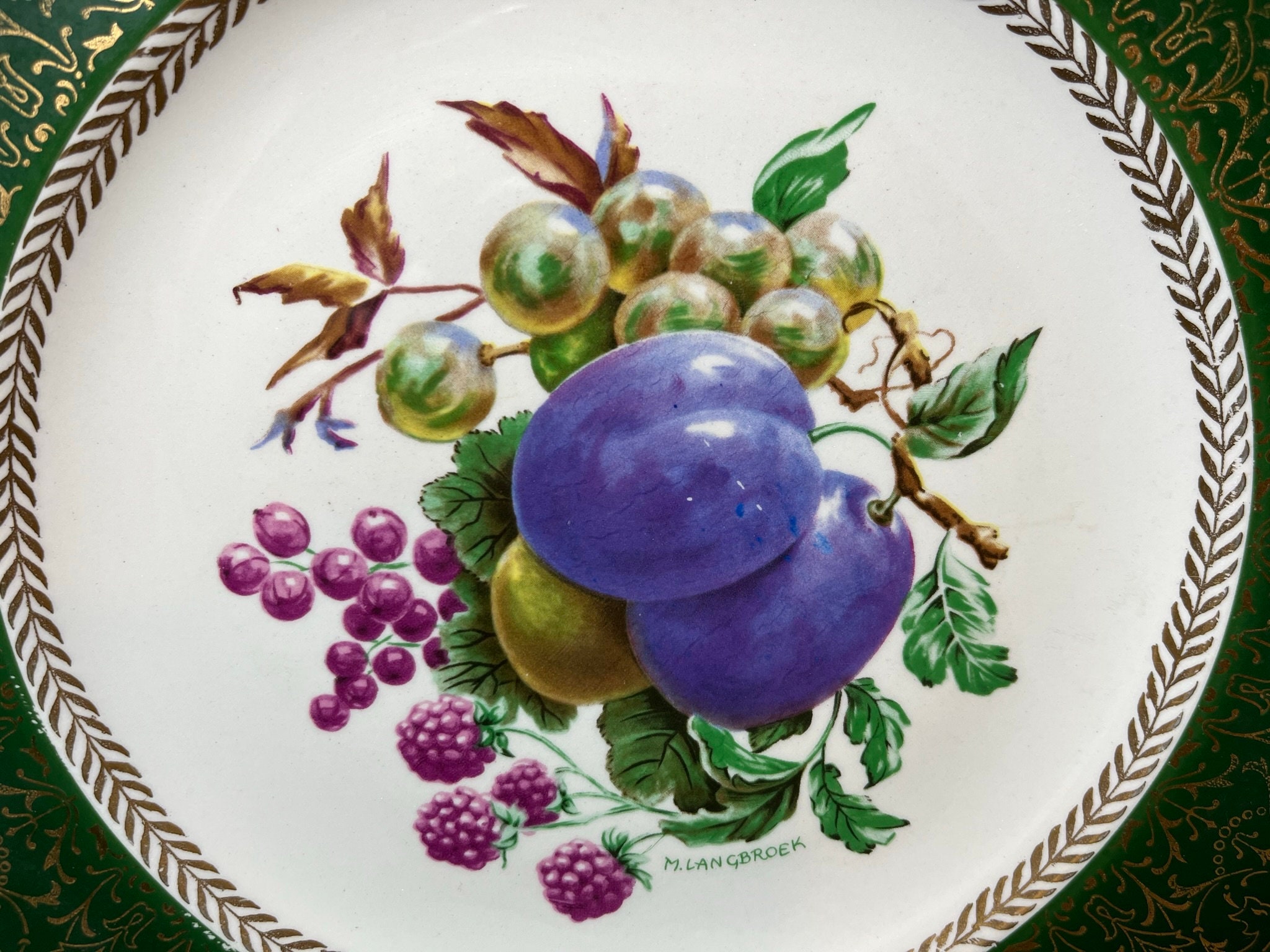 Midcentury Fruit and Filigree M. Langbroek Homer Laughlin Gold Accent ...