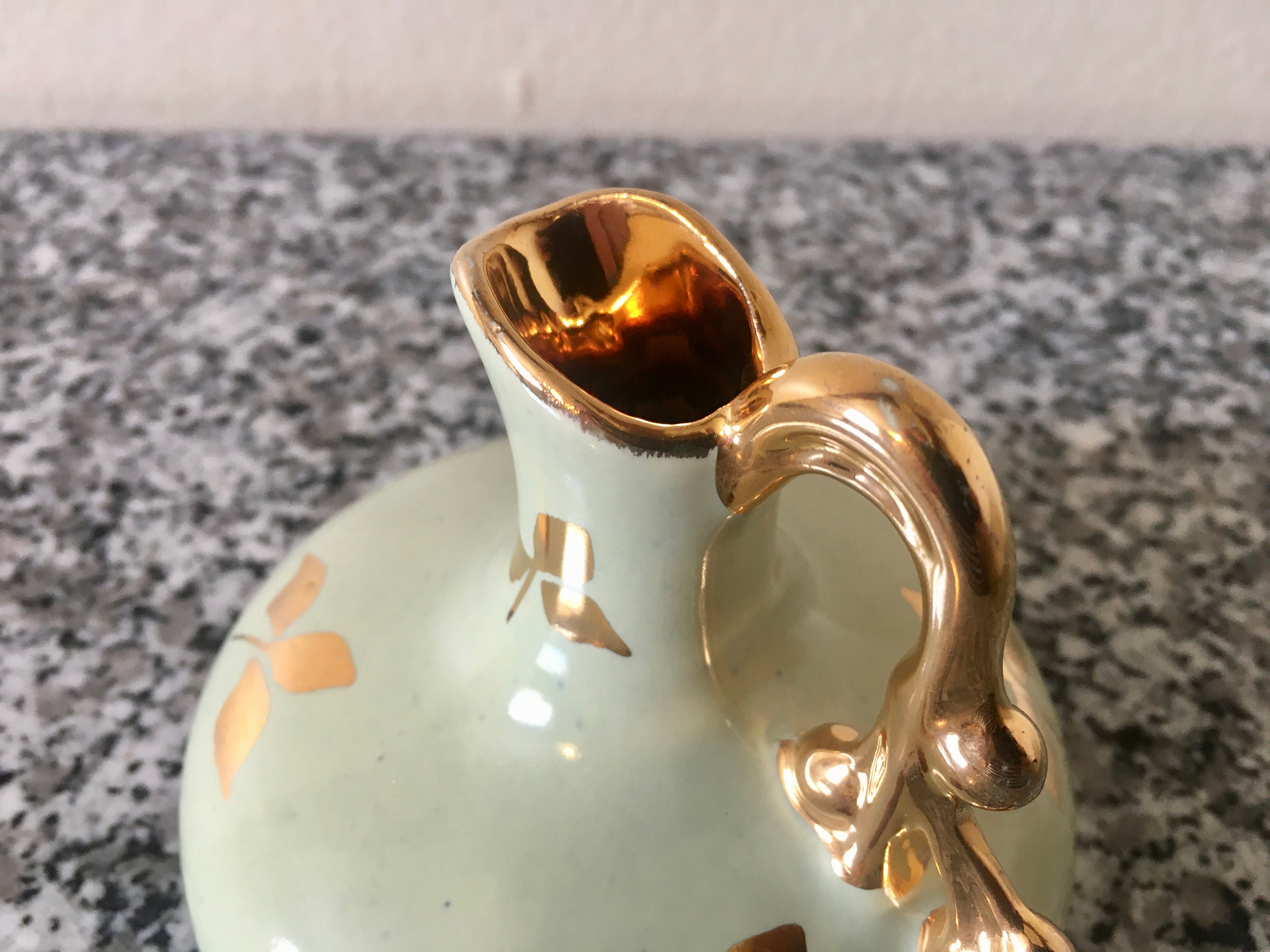 Spring Green and Gold Small Decorative Ceramic Pitcher - Etsy