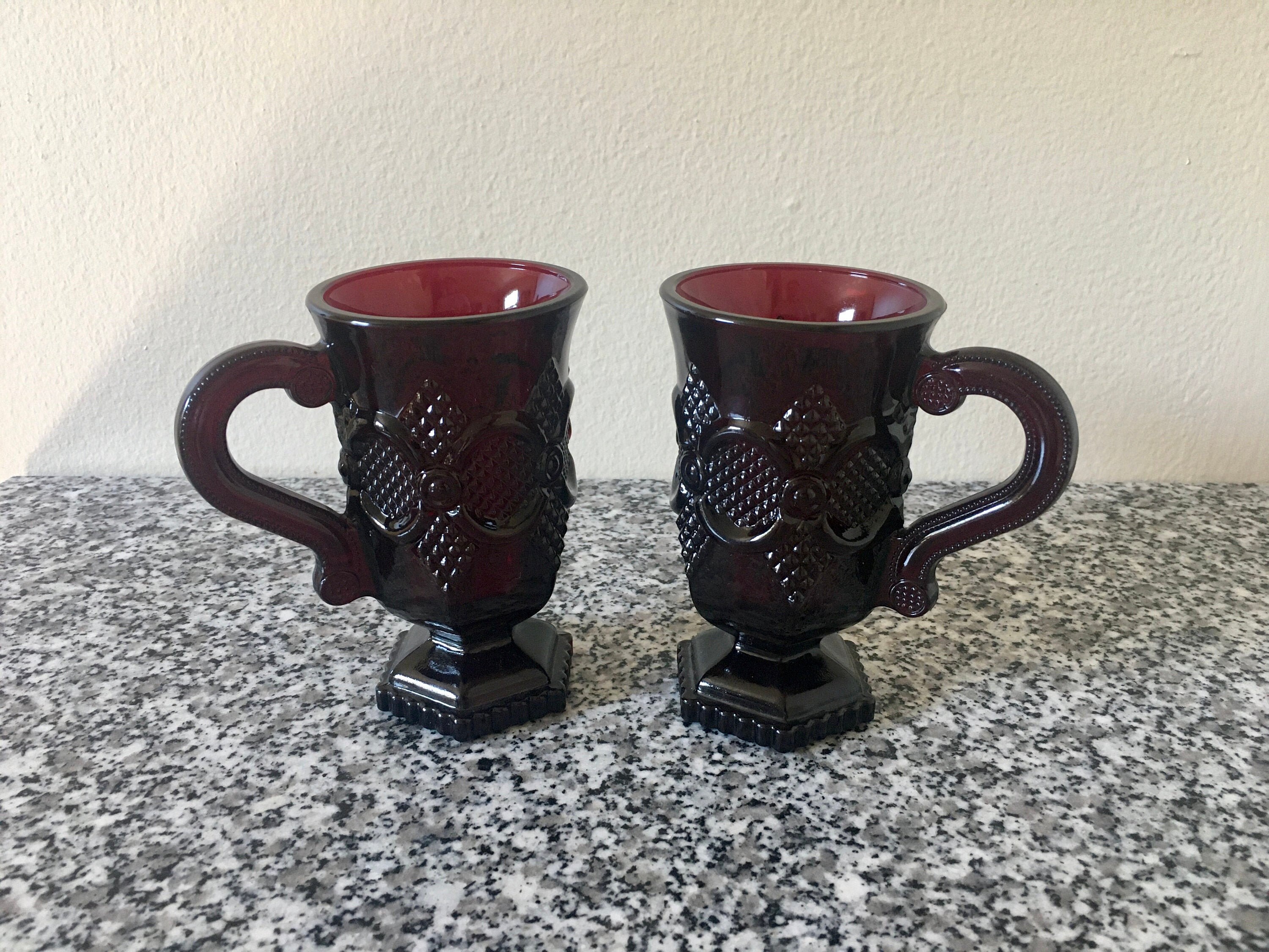 Set of 2 Avon Ruby Red Cape Cod Footed / Pedestal Mugs With Handle - Etsy