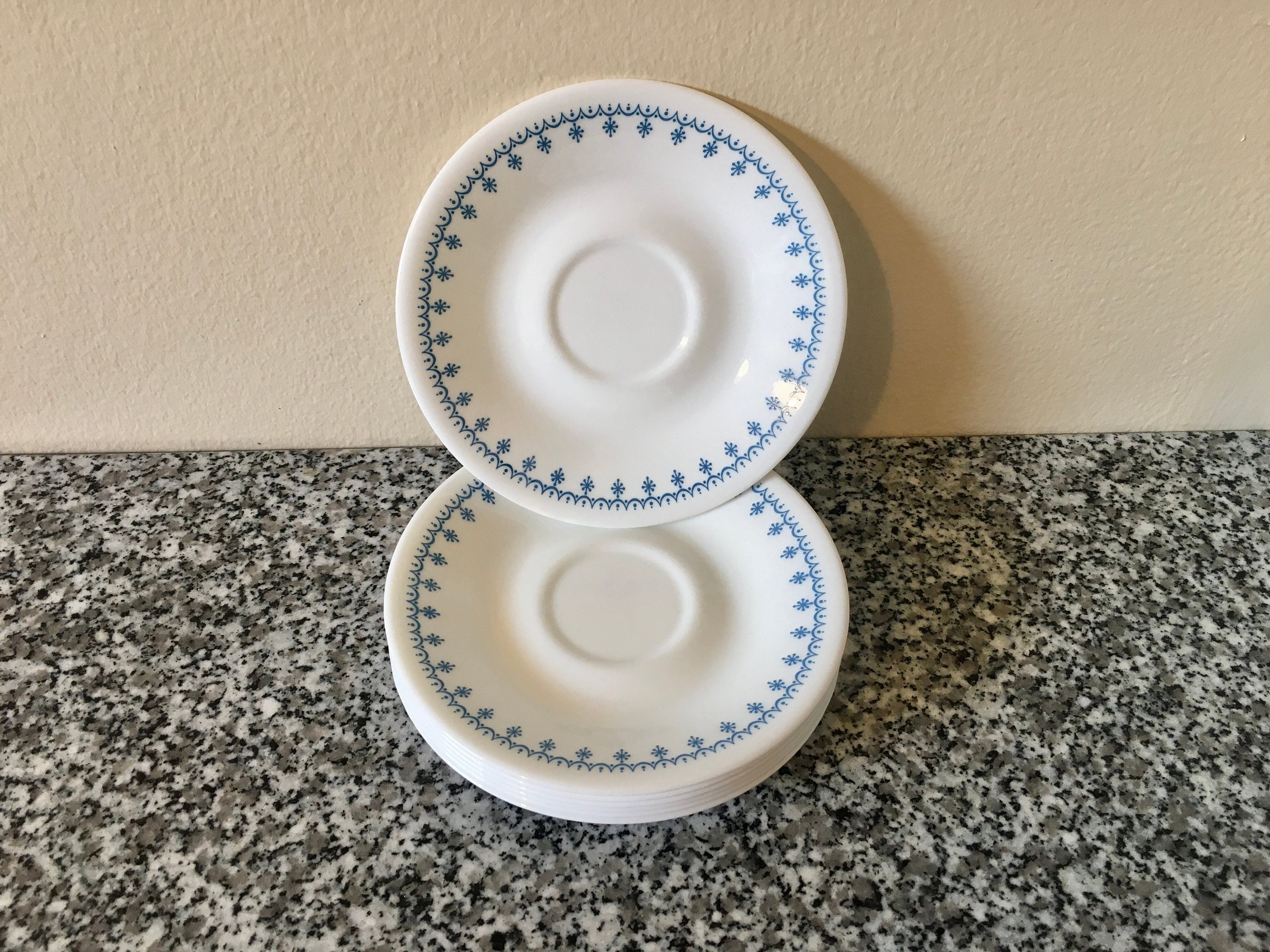 Corelle Snowflake Blue Pattern Flat Cup and Saucer six | Etsy