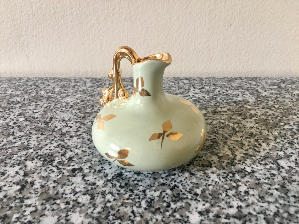 Spring Green and Gold Small Decorative Ceramic Pitcher - Etsy