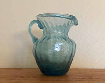 Vintage Hand Blown Blue Glass Pitcher Eclectic Entertaining - Etsy