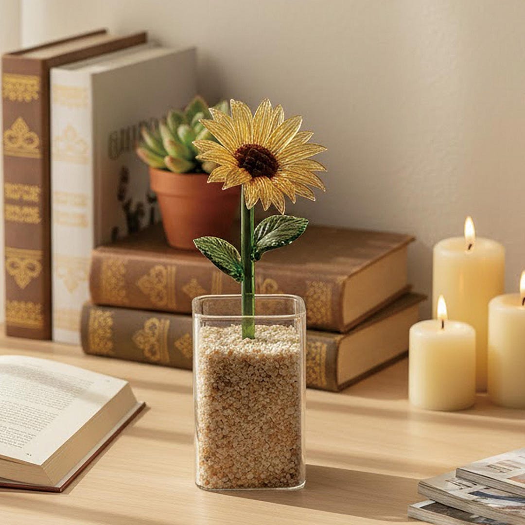 Eternal Light Glass Flower With Vase, Handcrafted Glass Sunflower Rose ...