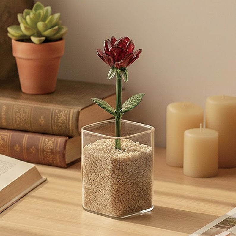 Eternal Light Glass Flower With Vase, Handcrafted Glass Sunflower Rose ...