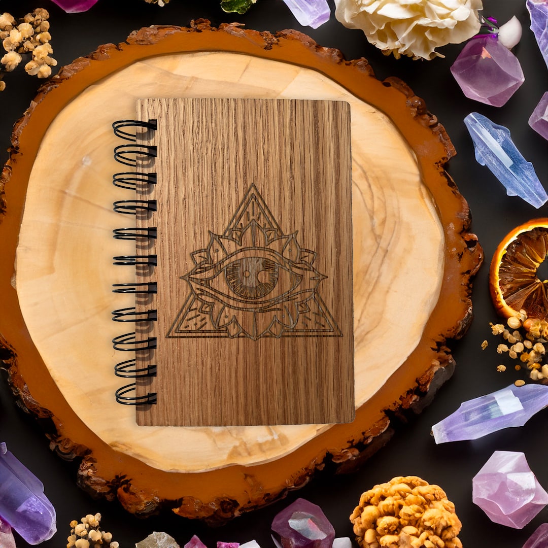 All-seeing Eye Mystical Wooden Notebook - Arcane 6x4 Engraved Journal ...