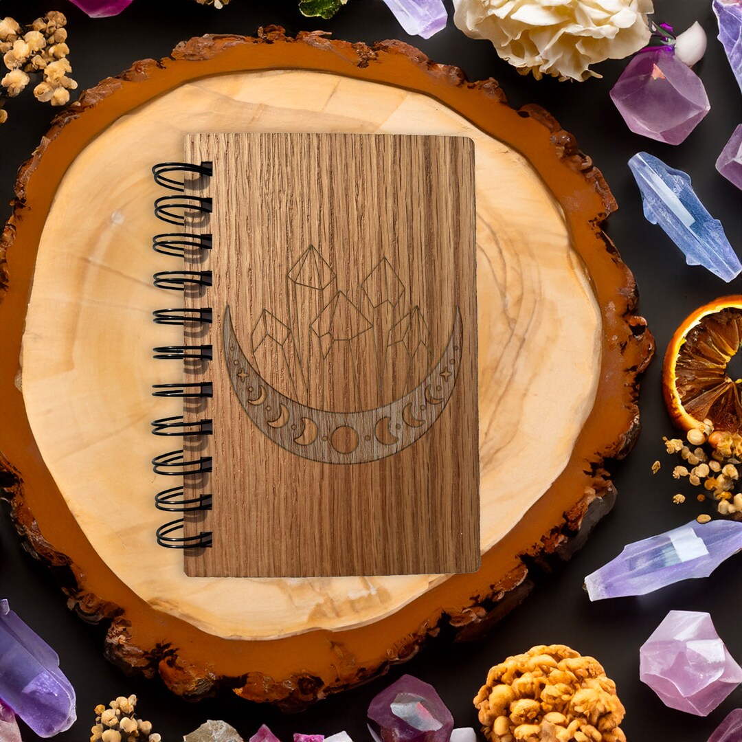 Sacred Geometry Crystal Wooden Notebook - Esoteric 6x4 Engraved Journal ...