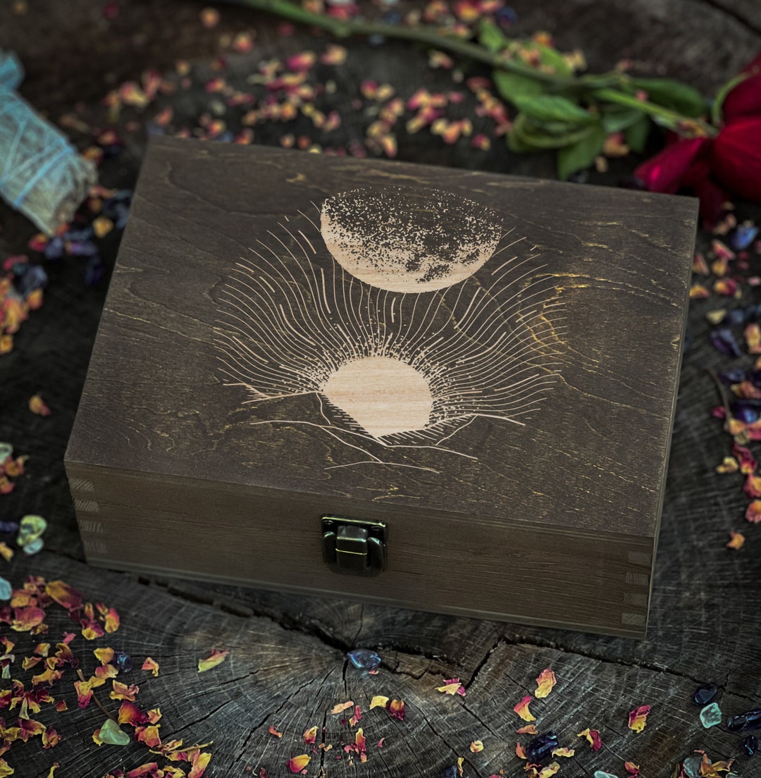 Engraved Wooden Magic Box: Sun & Moon Celestial Design - Etsy