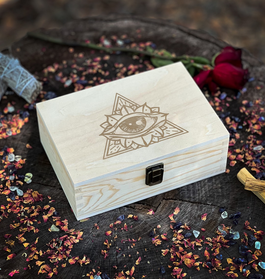Wooden Box With All Seeing Eye in Triangle Design, Perfect for Occult ...