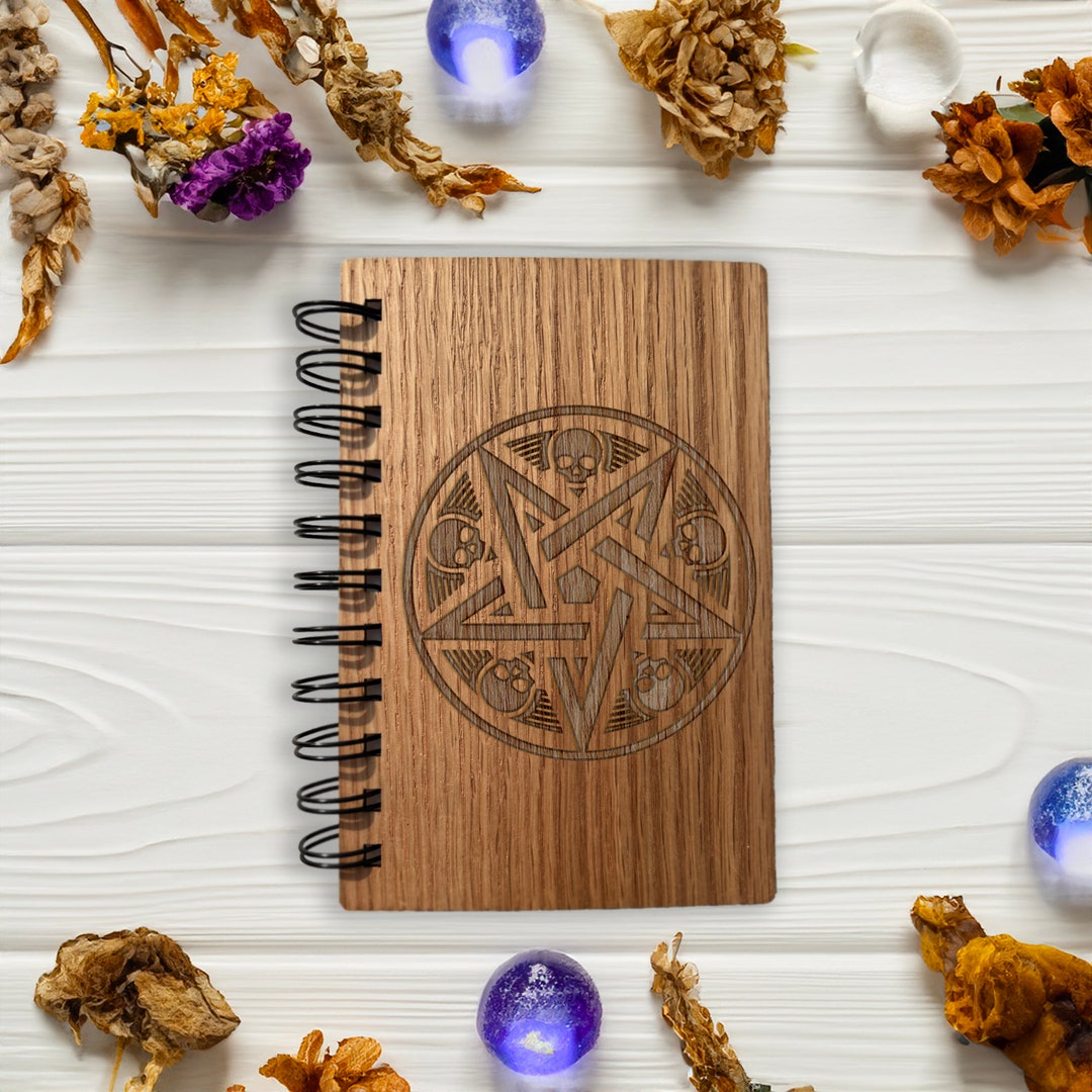 Pentagram & Skulls Wooden Notebook - Gothic 6x4 Engraved Spellbook - Etsy