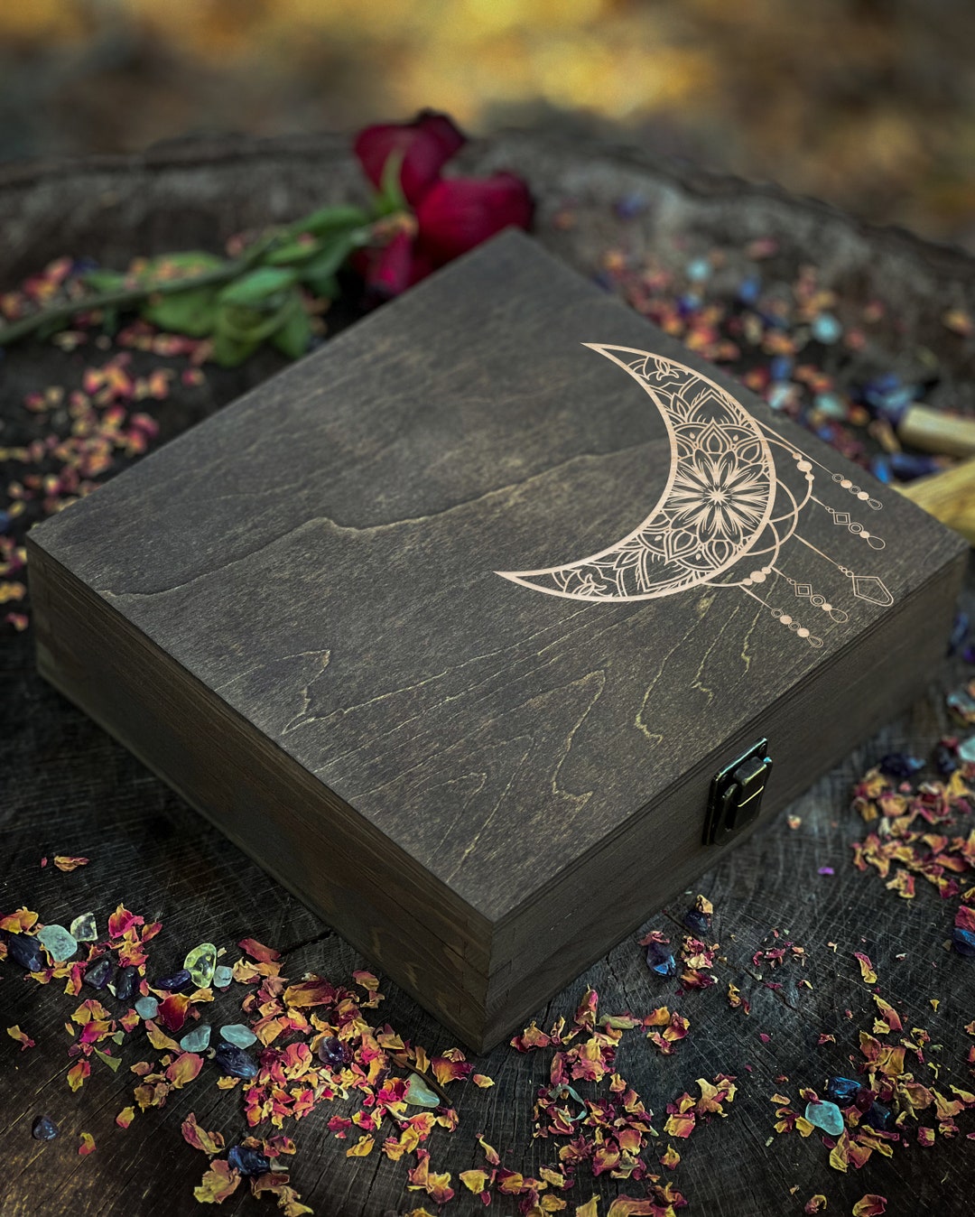 Enchanting Wooden Box With Crescent Moon and Night Sky Design, Perfect ...