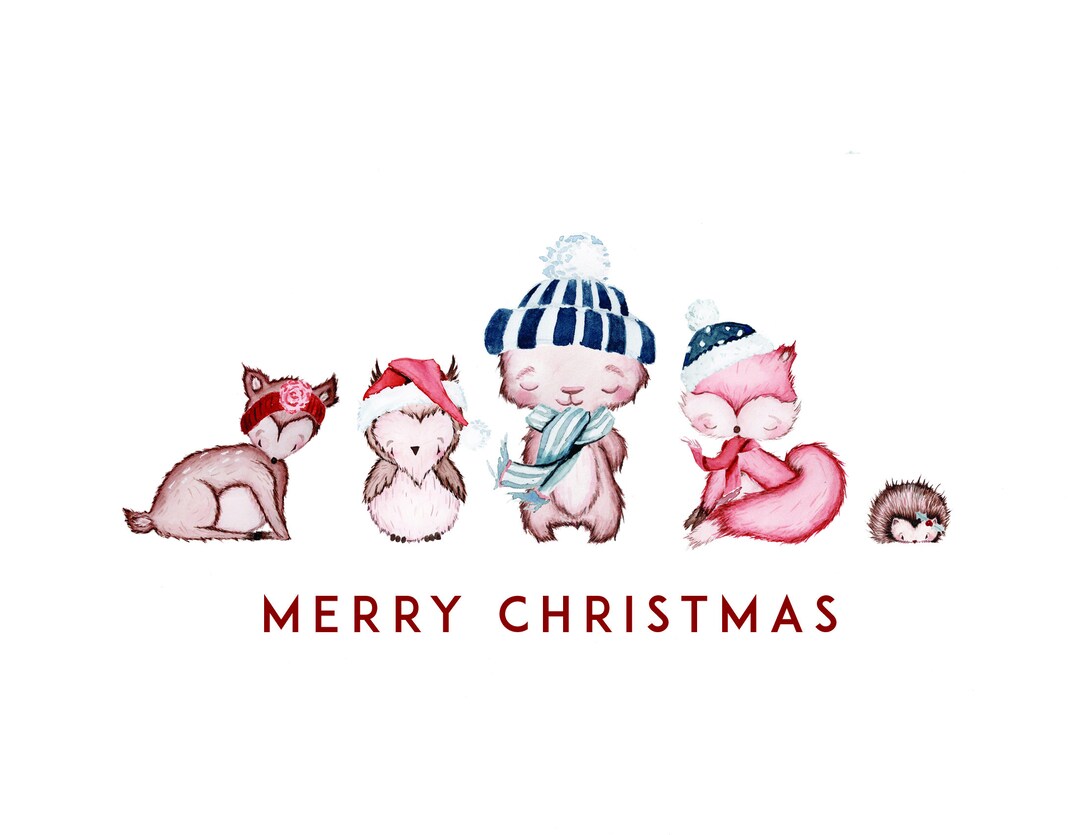 Printable Christmas Woodland Animal Card - Etsy