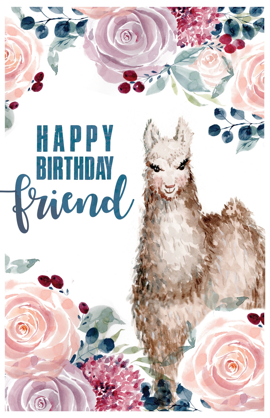 Printable Llama Birthday Card - Hand Painted Watercolor - Etsy