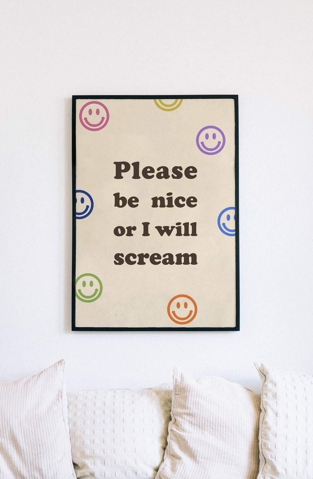 Smiley Face Wall Art Downloadable Home Decor Be Nice Neutral Girly ...