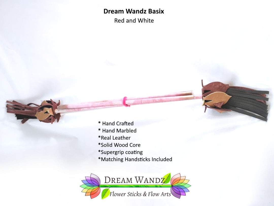 Real Leather Juggling Stix Marbled Red & White Flower Sticks ...