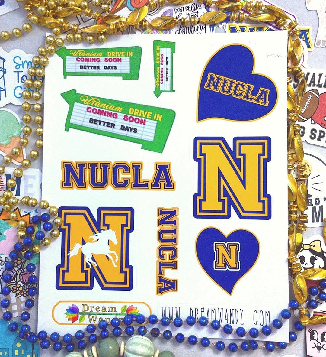 Nucla Hometown Pride Sticker Sheet - 9.25x7.25 in Mustang Blue & Gold ...