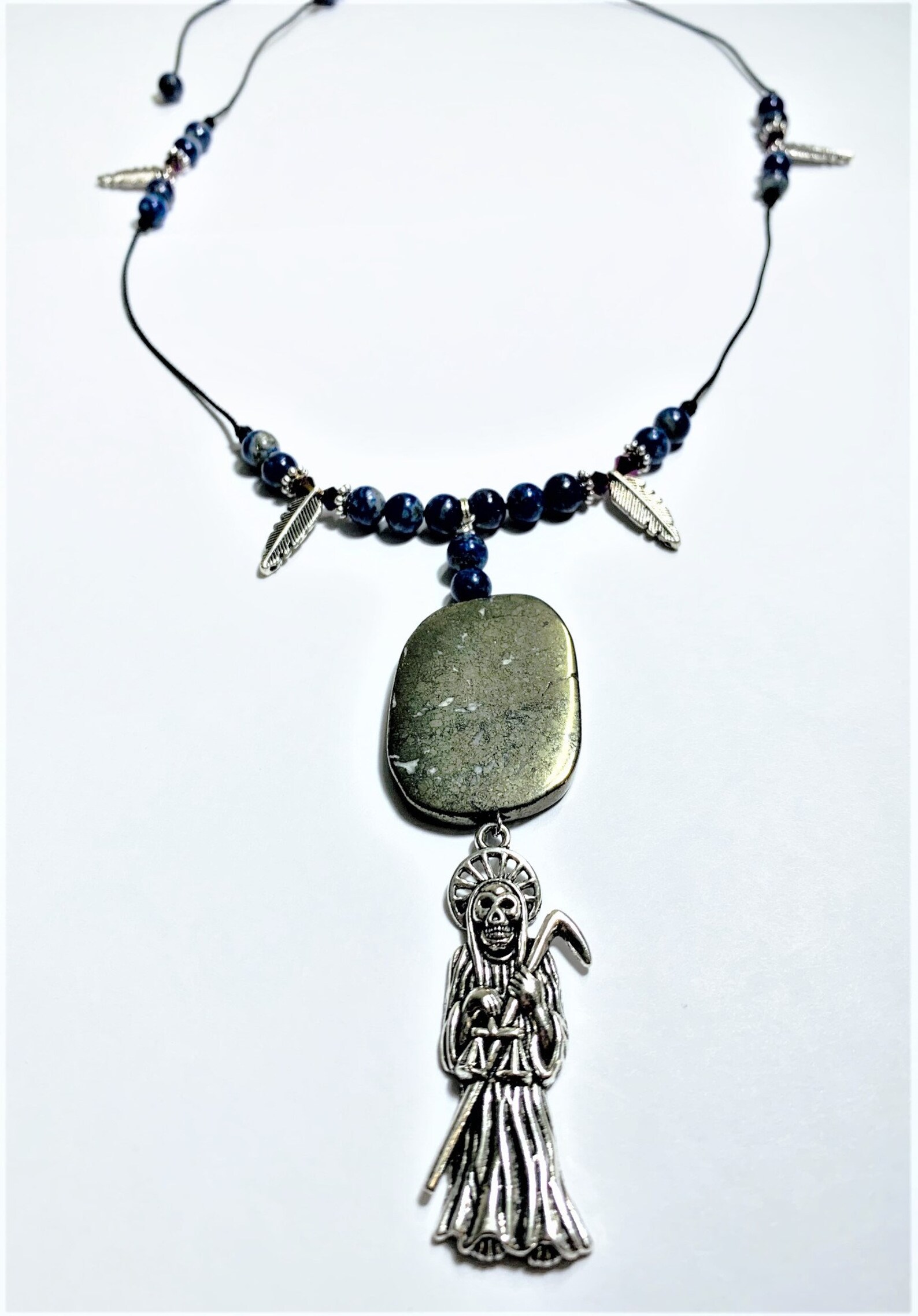 Santa Muerte Protection Necklace Holy Death Amulet Lapis - Etsy
