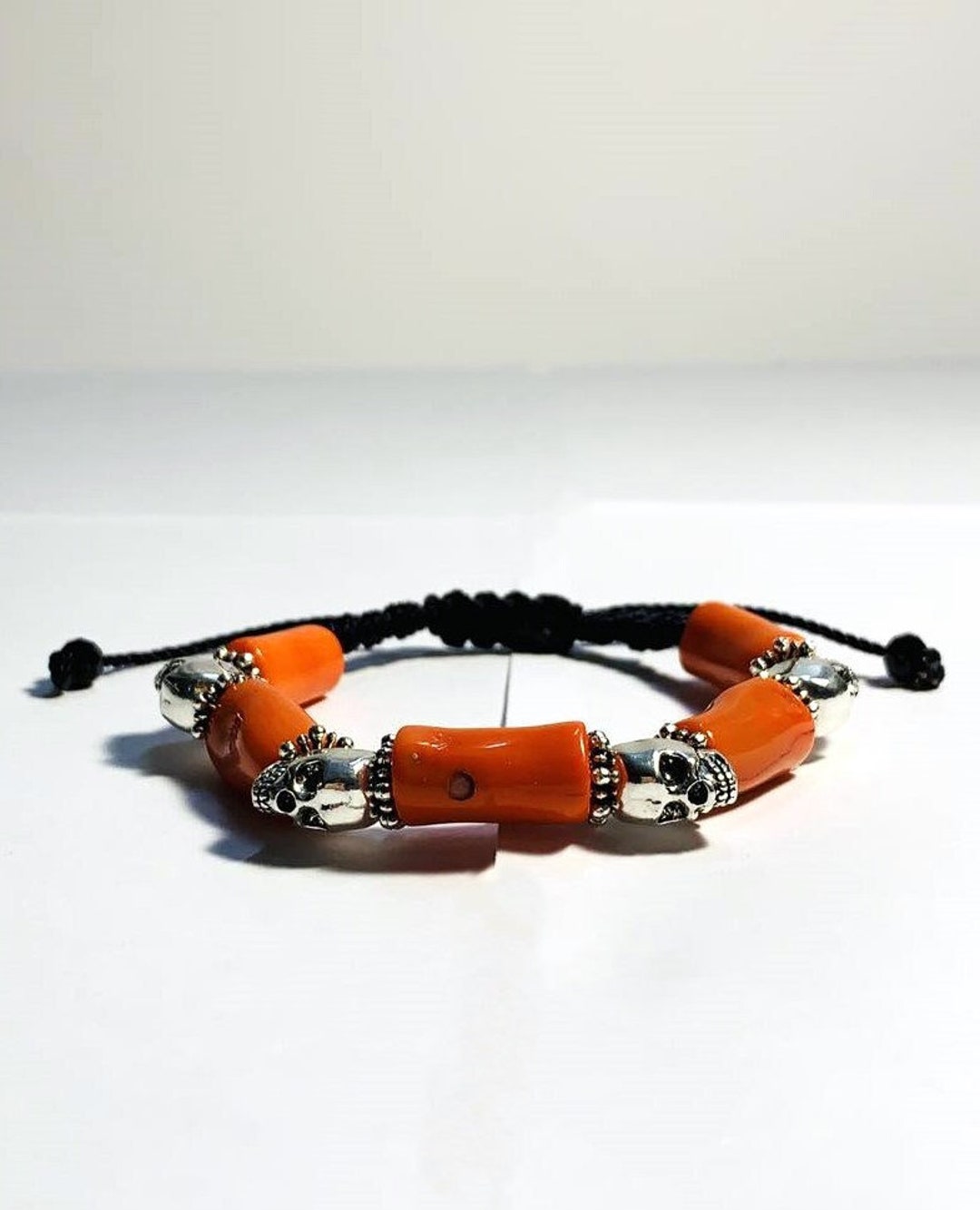 Consecrated Santa Muerte Bracelet, Orange Coral, Holy Death Amulet - Etsy
