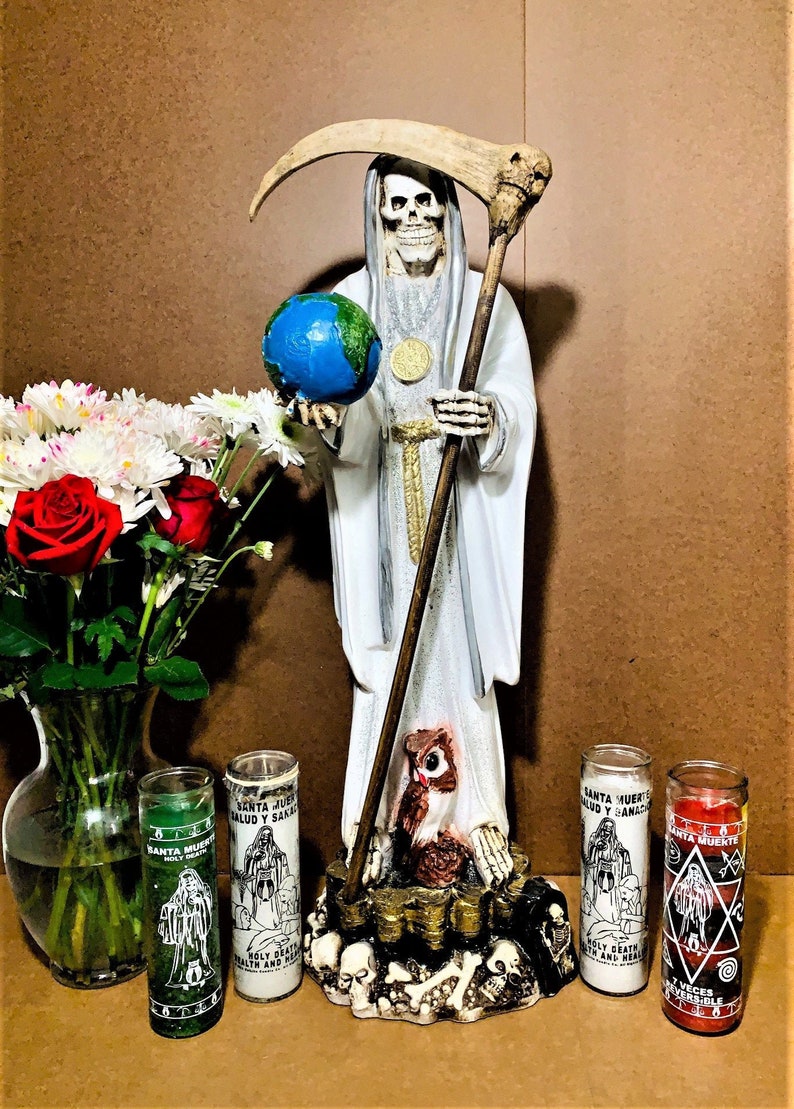Large Santa Muerte Statue Fixed Holy Death Statue 27" Grim Reaper White ...