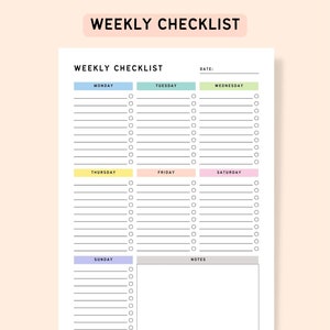 Weekly Checklist Printable, Weekly to Do List Planner, Weekly Calendar ...