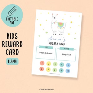 Kids Reward Card Editable Reward Chart for Kids - Etsy