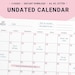 Printable Calendar, Undated Desk Calendar, Wall Calendar Printable ...