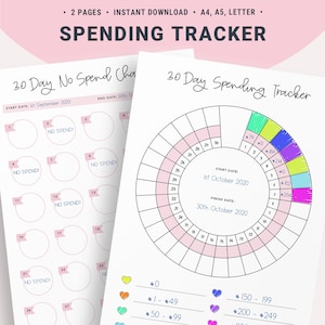 Spending Tracker, No Spend Challenge Printable, Monthly Budget, 30 Day ...