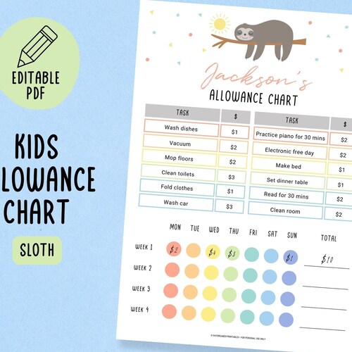 Allowance Tracker Kids Printable Earn Money Chart Daily - Etsy