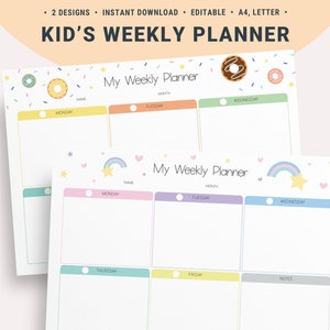 Editable Kids Weekly Calendar Template Printable Kids Weekly - Etsy
