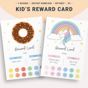Kids Reward Card Editable Reward Chart for Kids - Etsy