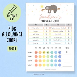 Kids Allowance Chart Printable, Editable Kids Chores, Allowance Tracker ...
