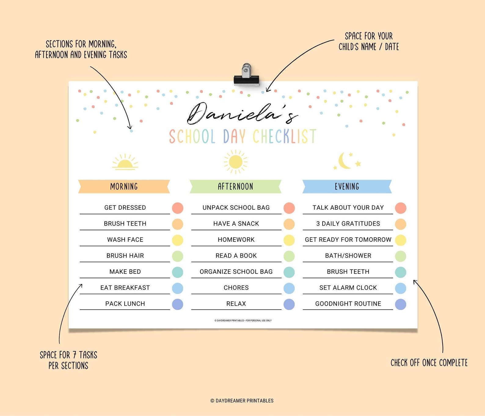 Kids School Day Checklist, Kids Ready for School Printable, Daily ...