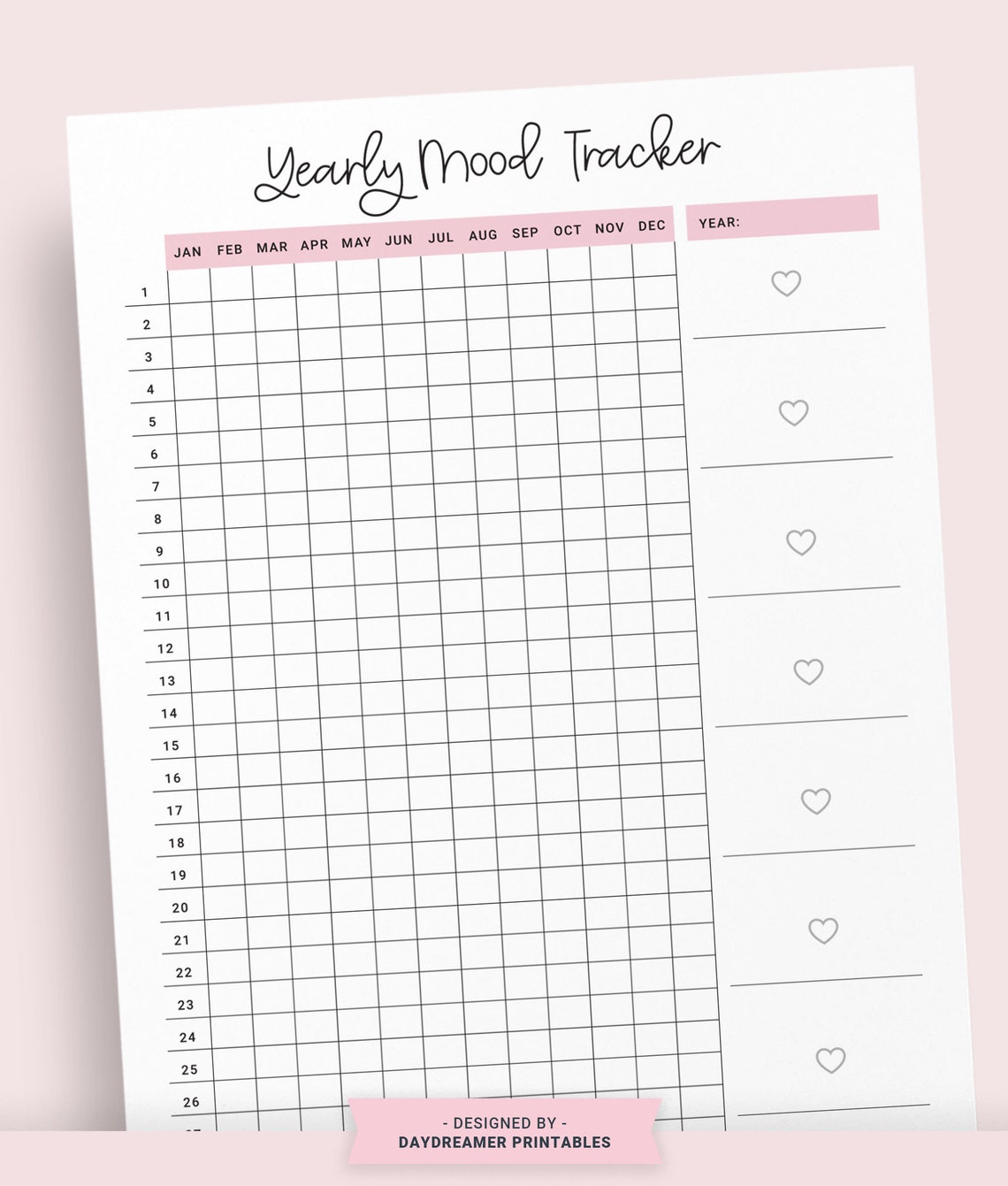 Mood Tracker Printable, Monthly Mood Chart, Mood Planner, Yearly Moods ...