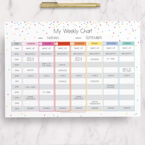 Editable Kids Weekly Planner Schedule Chart Kids Daily - Etsy