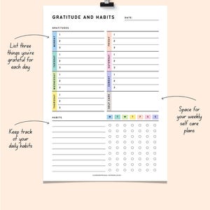 Weekly Gratitude Journal Printable, Habit Tracker for Morning and ...