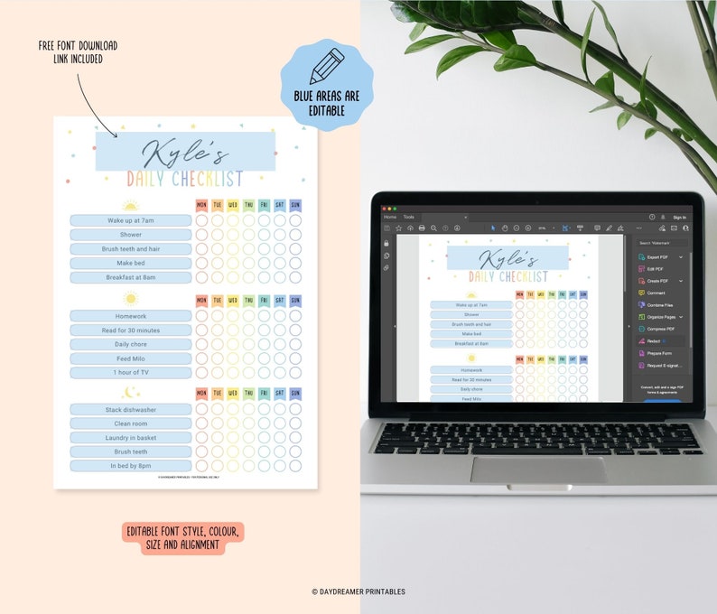 Editable Daily Routine Checklist for Kids, Printable Kids Routine ...