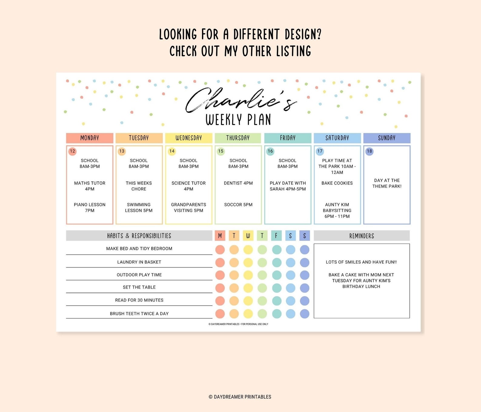 Kids Weekly Planner Printable, Childrens Activity Schedule Template ...
