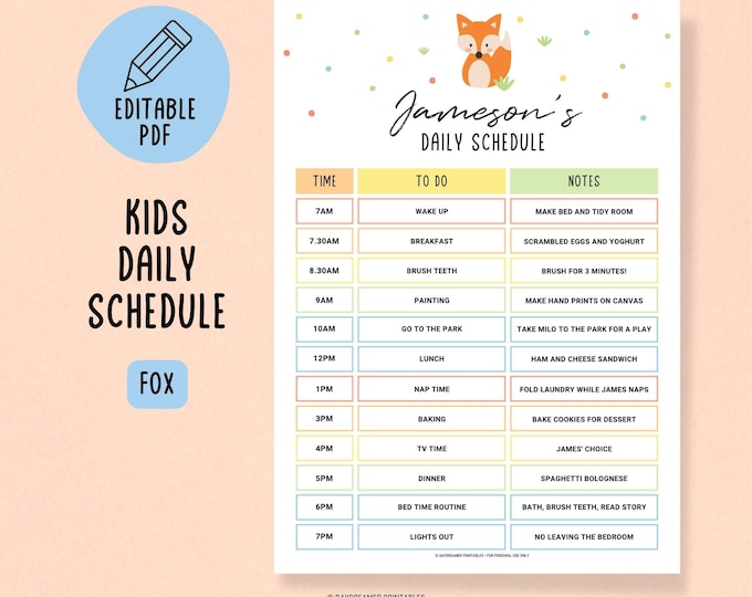 Editable Kids Calendar Printable, Toddler Monthly Chart, Kids Daily ...
