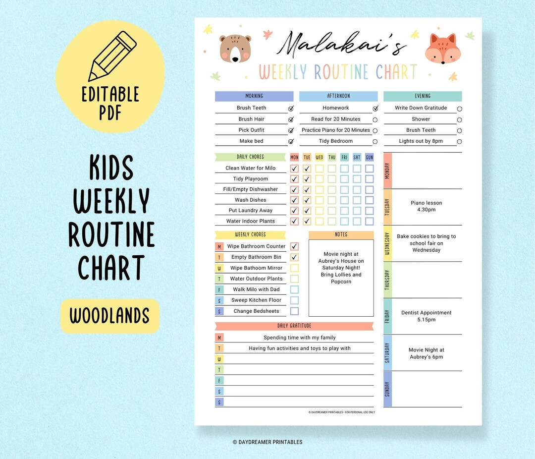Kids Responsibility Chore Chart, Printable Behavior Chart for Kids ...