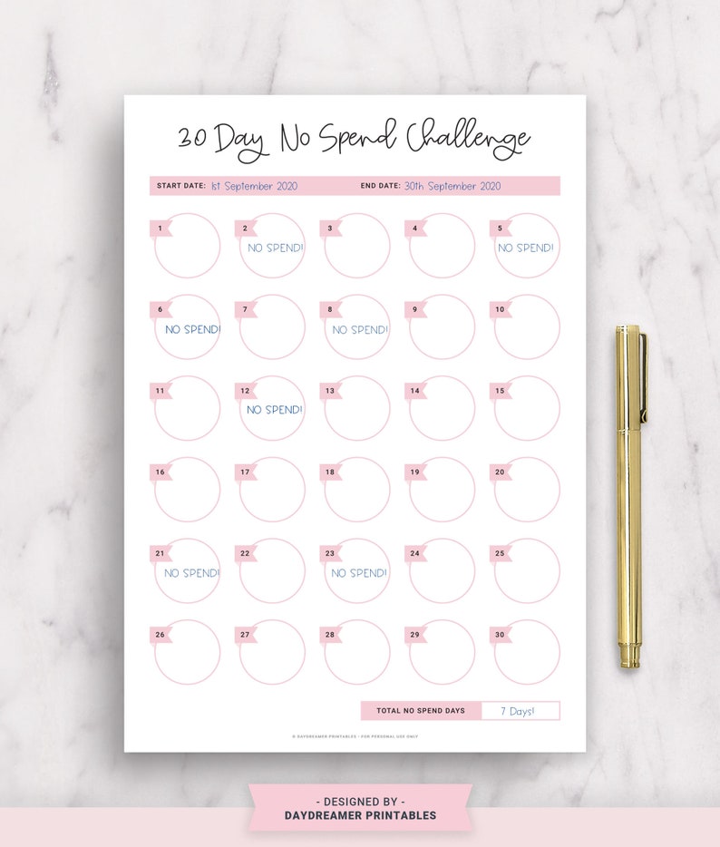 Spending Tracker, No Spend Challenge Printable, Monthly Budget, 30 Day ...