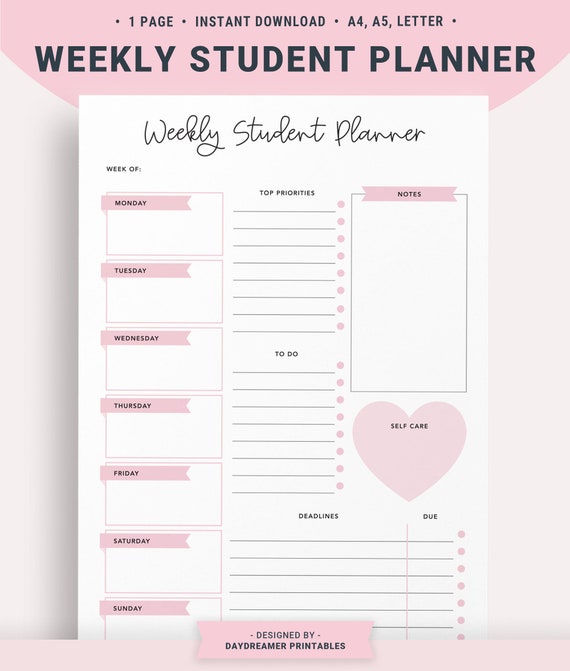 Weekly Student Planner Printable Pdf Shop prabhusteels