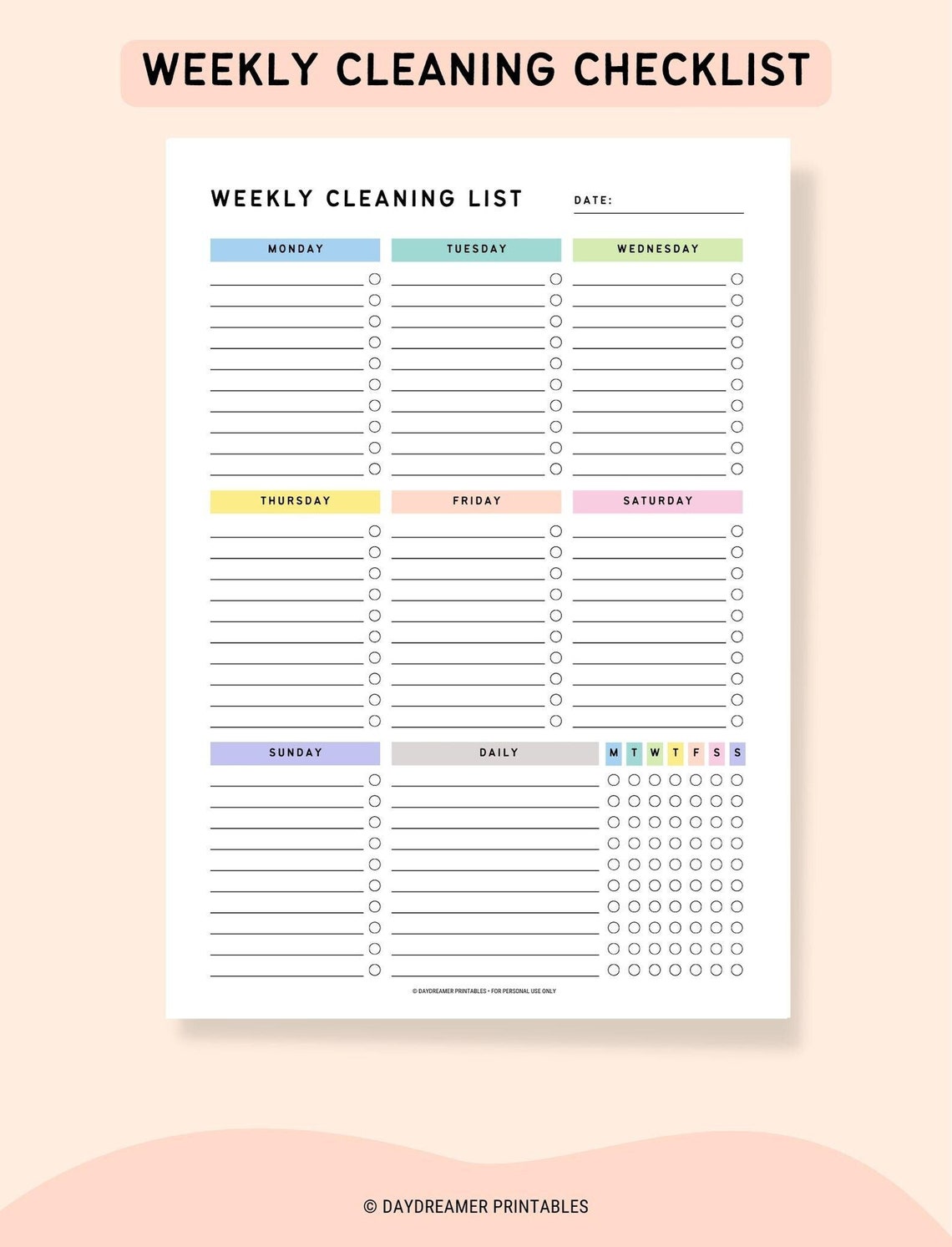 Weekly Cleaning Checklist Printable, Daily Weekly Cleaning Routine ...