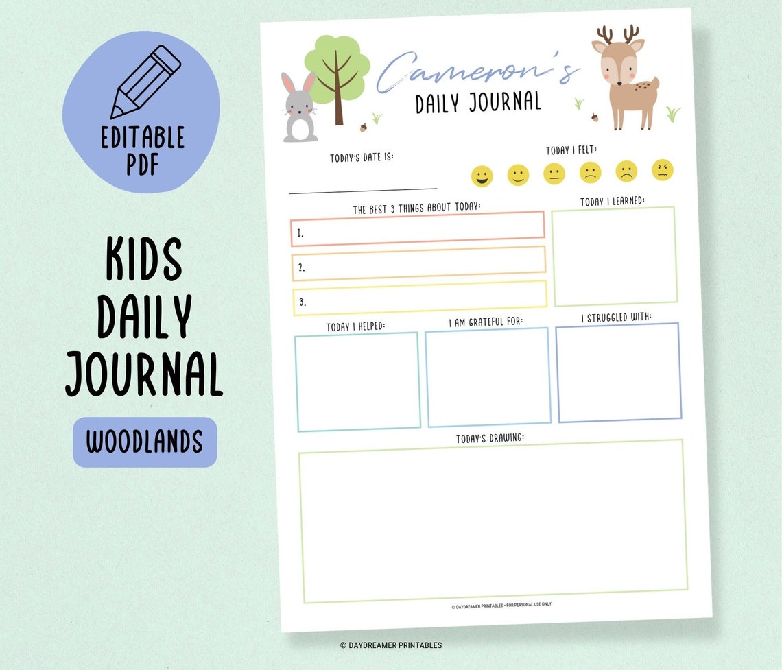 Gratitude Journal Printable Template for Kids Personalized - Etsy