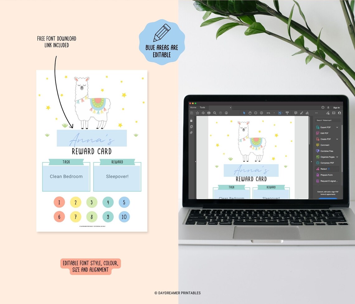 Kids Reward Card Editable Reward Chart for Kids - Etsy