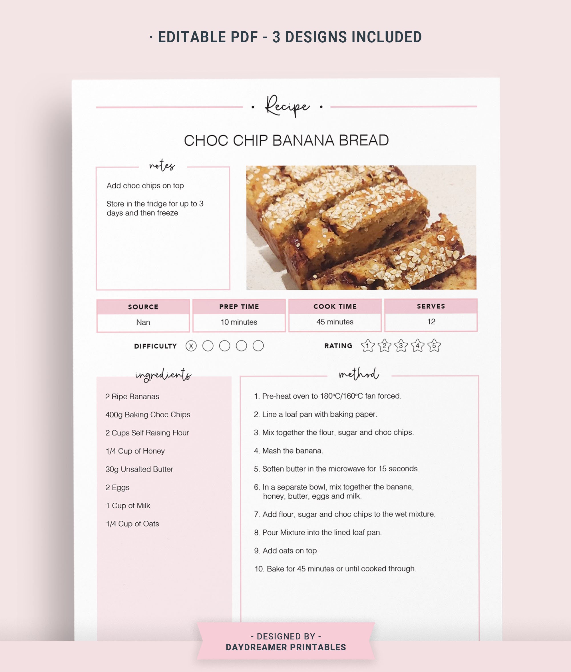 Editable Recipe Template, Printable Recipe Sheet, Recipe Book ...